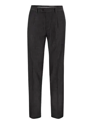 Brunello Cucinelli Tailored Cotton Denim Trousers With Pleats - Multicolor