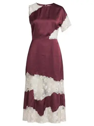 LILY AND LIONEL Selma Lace Insert Midi Dress - Red