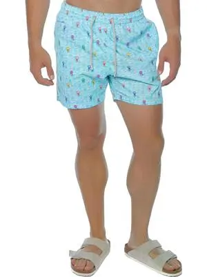 MC2 SAINT BARTH Drawstring Swim Shorts With Jellyfish Print - Blue