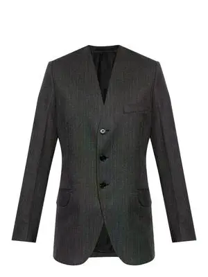 JIL SANDER Pinstriped Collarless Fitted Blazer - Grey