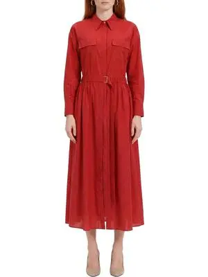 Brunello Cucinelli Cotton Midi Shirtdress With Tie-waist Belt - Red