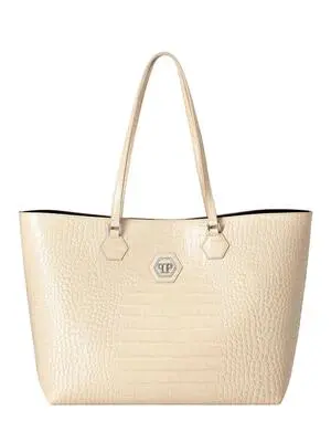 Philipp Plein Crocodile Effect Calfskin Tote Bag - Beige