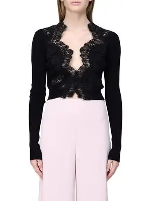 Ermanno Scervino Cropped Cardigan With Lace Detailing - Black