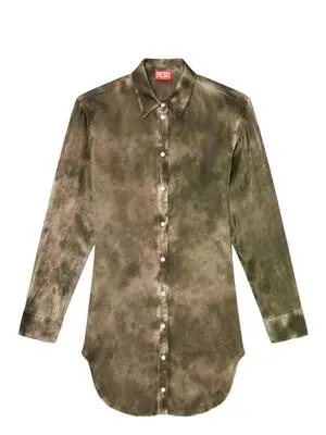 DIESEL® Long Shirt In Logo-jacquard Crinkled Satin - Brown