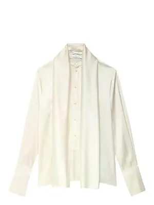Another Tomorrow Band Collar Blouse With Detachable Scarf - Neutrals