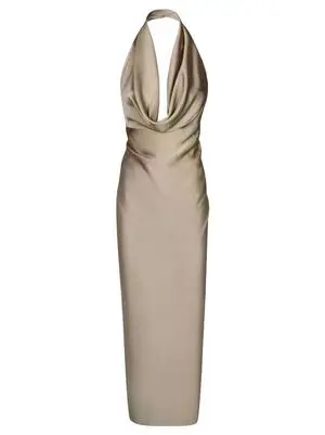 BLANCA VITA Cowl Neck Maxi Dress In Beige Metallic Finish - Neutrals