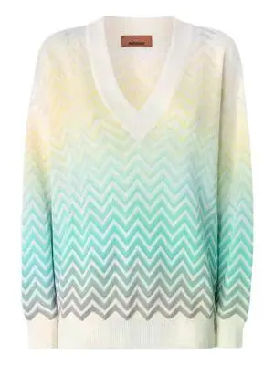 Missoni Zigzag Knit V-neck Sweater - Blue