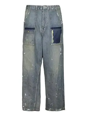 Mihara Yasuhiro Indigo Stripe Denim Bush Pants - Blue