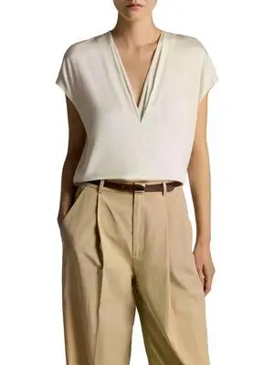 Vince Cap Sleeve V-neck Top - Neutrals