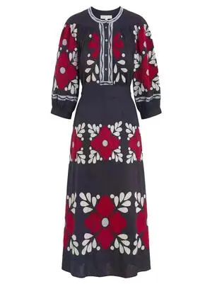 Antik Batik Embroidered Midi Dress - Blue