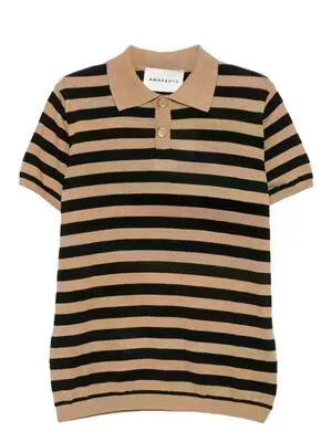 AMARANTO Striped Short-sleeve Polo Shirt - Neutrals