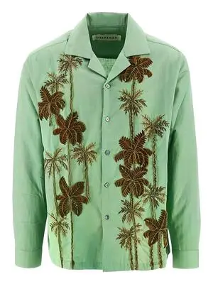 BAZISZT Palm-tree-embroidered Shirt - Green