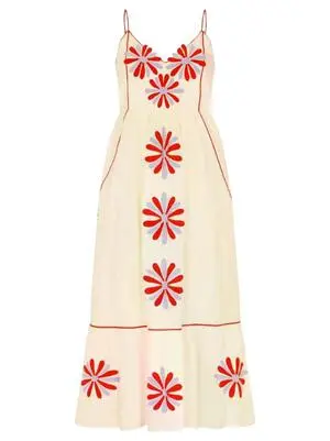 Carolina K Gardenia White Floral Appliqué Tiered Dress - Neutrals