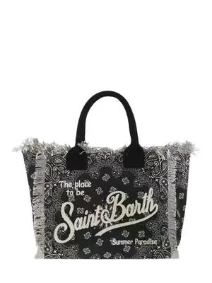 MC2 SAINT BARTH Bandana Print Fringed Tote Bag - Black