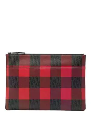 Dior Monsieur Diorissimo Coated Canvas Zip Clutch Bag - Red