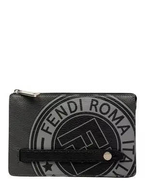 Fendi Grained Leather Roma Selleria Zip Clutch Bag - Black