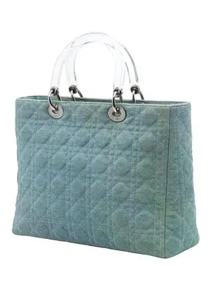 Dior Large Denim Cannage Lady Satchel - Blue