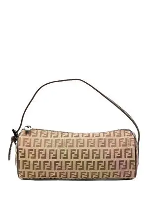 Fendi Zucchino Canvas Barrel Pochette Handbag - Brown
