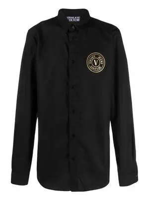 Versace Logo Printed Long-sleeved Shirt - Black