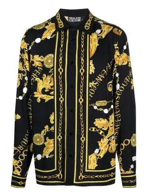 Versace Versace Jeans Couture Baroque-Pattern Button-Up Shirt Black