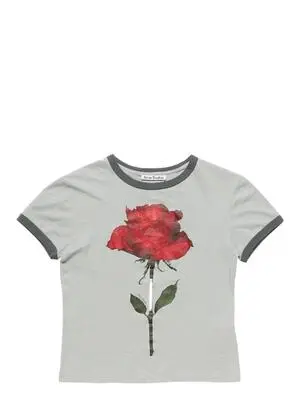 Acne Studios Acne Studios Rose Print Ringer T-Shirt Gray/red
