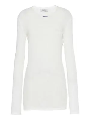 Miu Miu Miu Miu Logo Patch Long Sleeve Top White
