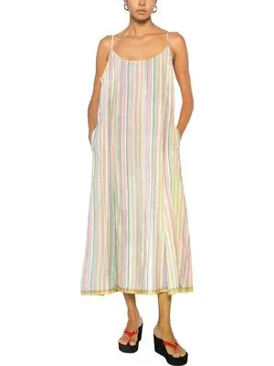 INJIRI Vertical Stripe Sleeveless Midi Dress - Neutrals