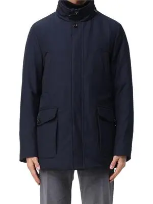 MOORER Long-sleeved Stand-up Collar Cotton Coat - Blue
