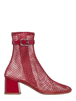 Alaïa Leather Mesh Ankle Boots - Red