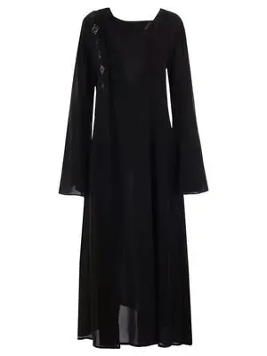 Yohji Yamamoto Embroidered Crepe De Chine Dress - Black
