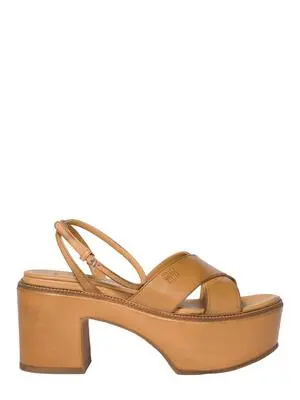 Miu Miu Leather Platform Sandals - Honey-colored
