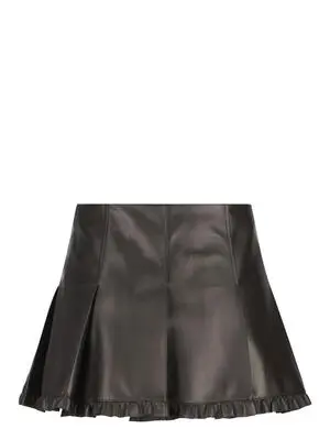 MIU MIU Miu Miu Pleated Nappa Leather Midi Skirt With Ruffle Hem