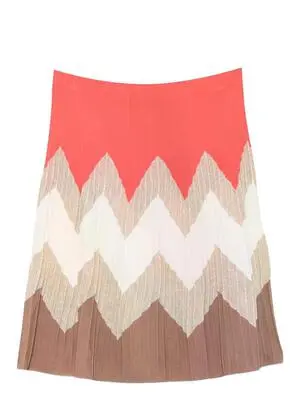 D.exterior Chevron Knit Pleated Midi Skirt - Neutrals