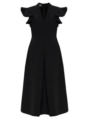 Moschino Ruffled V-neck Midi Dress - Black