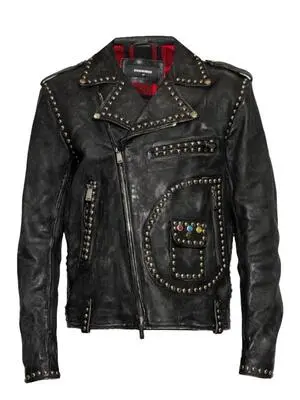 Dsquared2 Stud-embellished Leather Biker Jacket - Black