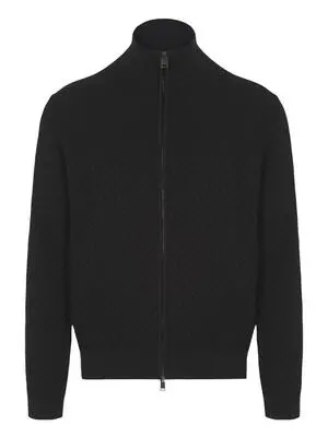 Brioni Cotton, Silk And Cashmere Trama Weave Full-zip Sweater - Black