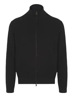 Brioni Cotton, Silk And Cashmere Trama Weave Full-zip Sweater - Black