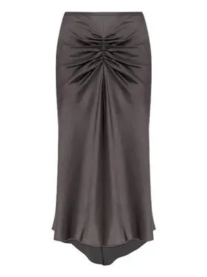 Victoria Beckham Ruched Satin-finish Midi Skirt - Grey