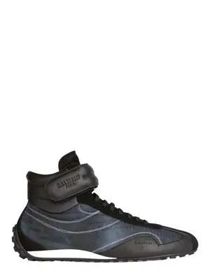 Balmain Racing Mid-top Trainers In Nylon And Leather - Blue