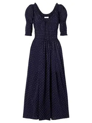 DÔEN Cotton-voile Puffed Sleeve Midi Dress - Black