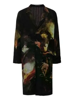 Yohji Yamamoto Abstract Print Single-breasted Coat - Black