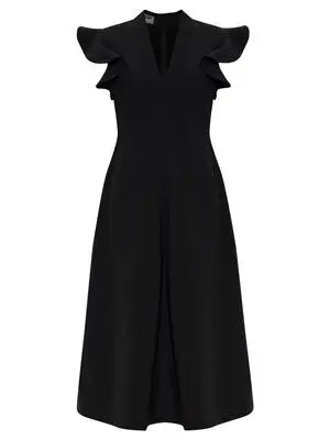 Moschino V-neck Midi Dress With Ruffled Sleeves - Black