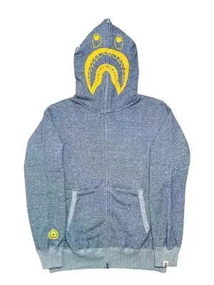 A BATHING APE Textured Shark Zip-up Hoodie - Blue