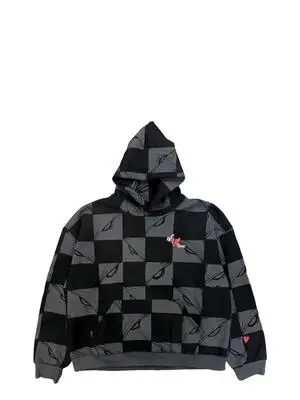 ANTI PROMO Checkered Pattern Graphic Print Hoodie - Black