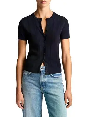 Vince Ribbed Short-sleeve Cardigan - Blue