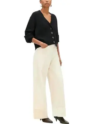 Another Tomorrow Ribbed Cropped Cardigan - Black