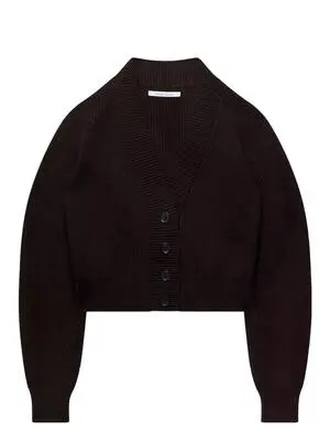 Another Tomorrow Ribbed Cropped Cardigan - Brown