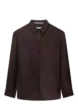 Another Tomorrow Pleat-back Silk Shirt - Brown