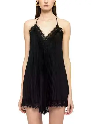 NISSA Backless Pleated Mini Dress - Black