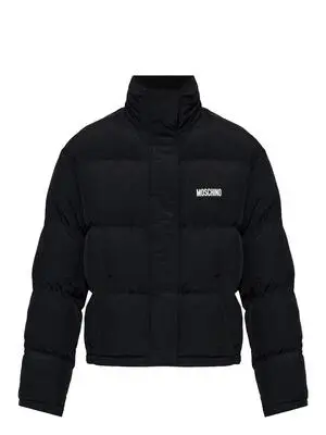 Moschino Padded Stand-up Collar Jacket With Logo And Smiley Print - Black